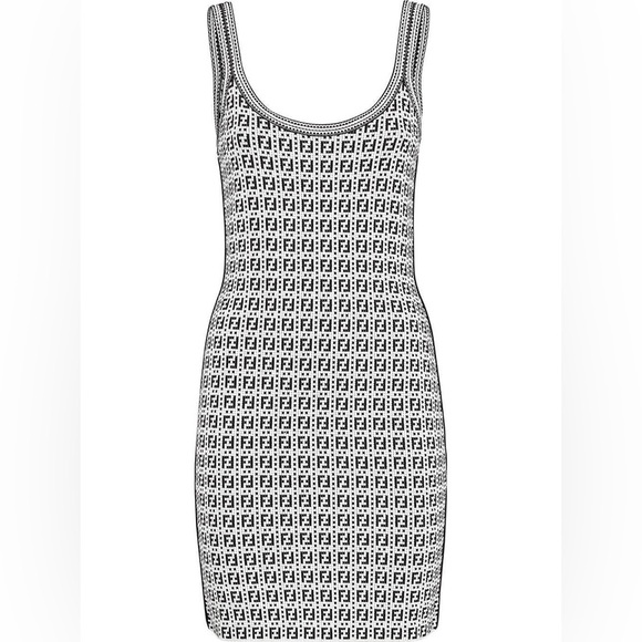 Fendi | Dresses | Fendi Ff Logo Print Mini Dress In Black And White ...